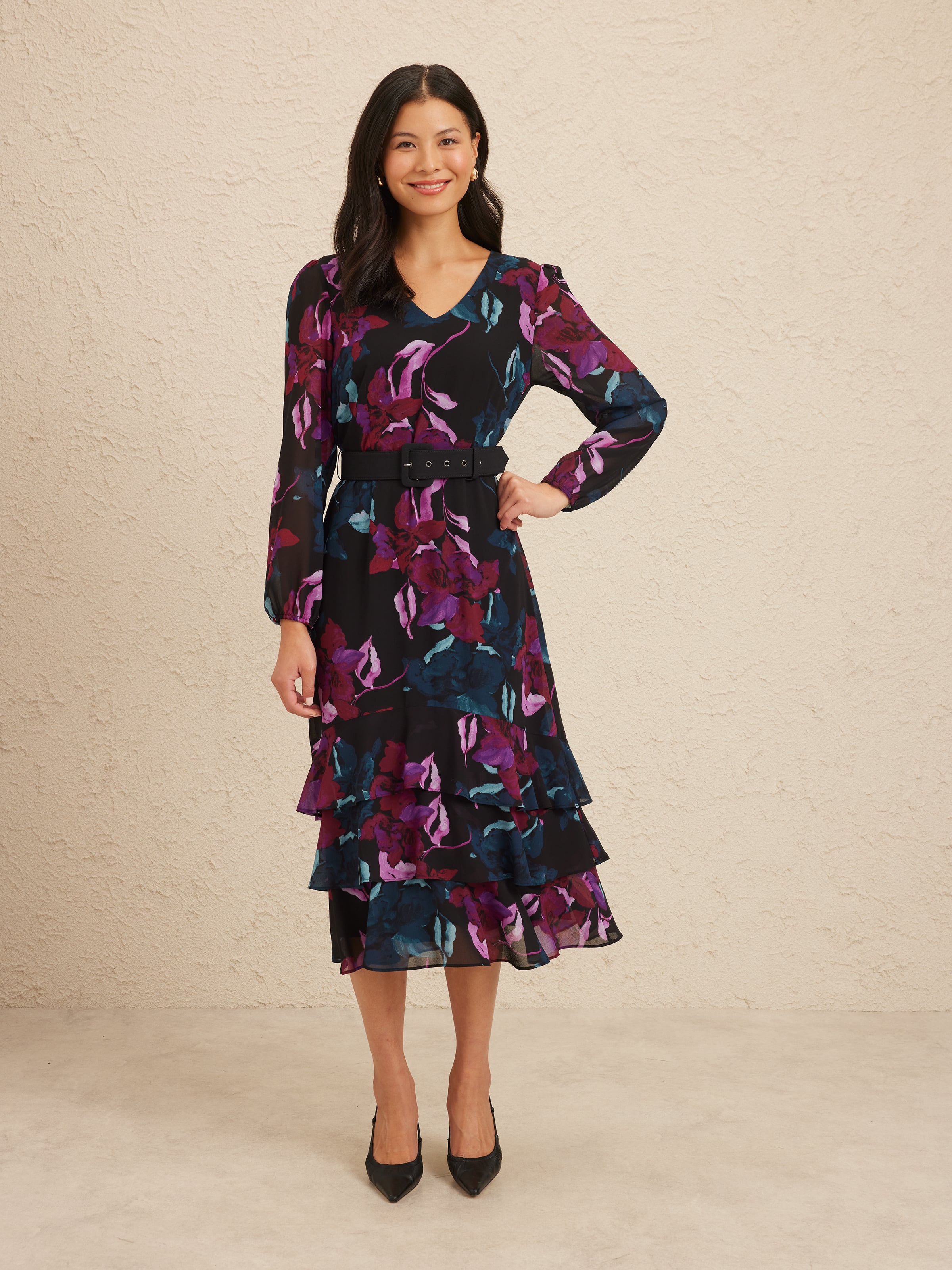 Talia Tiered Midi Dress Regal Romance - JacquiE Online