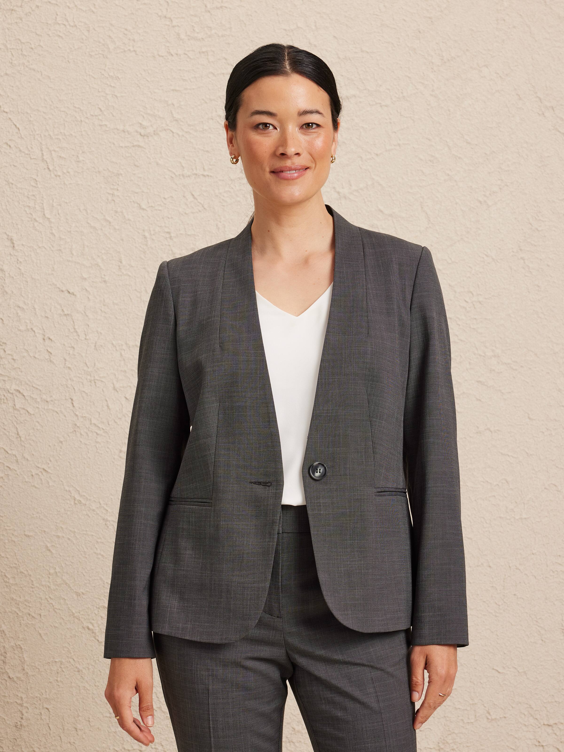 Charcoal Collarless Suit Jacket - JacquiE Online