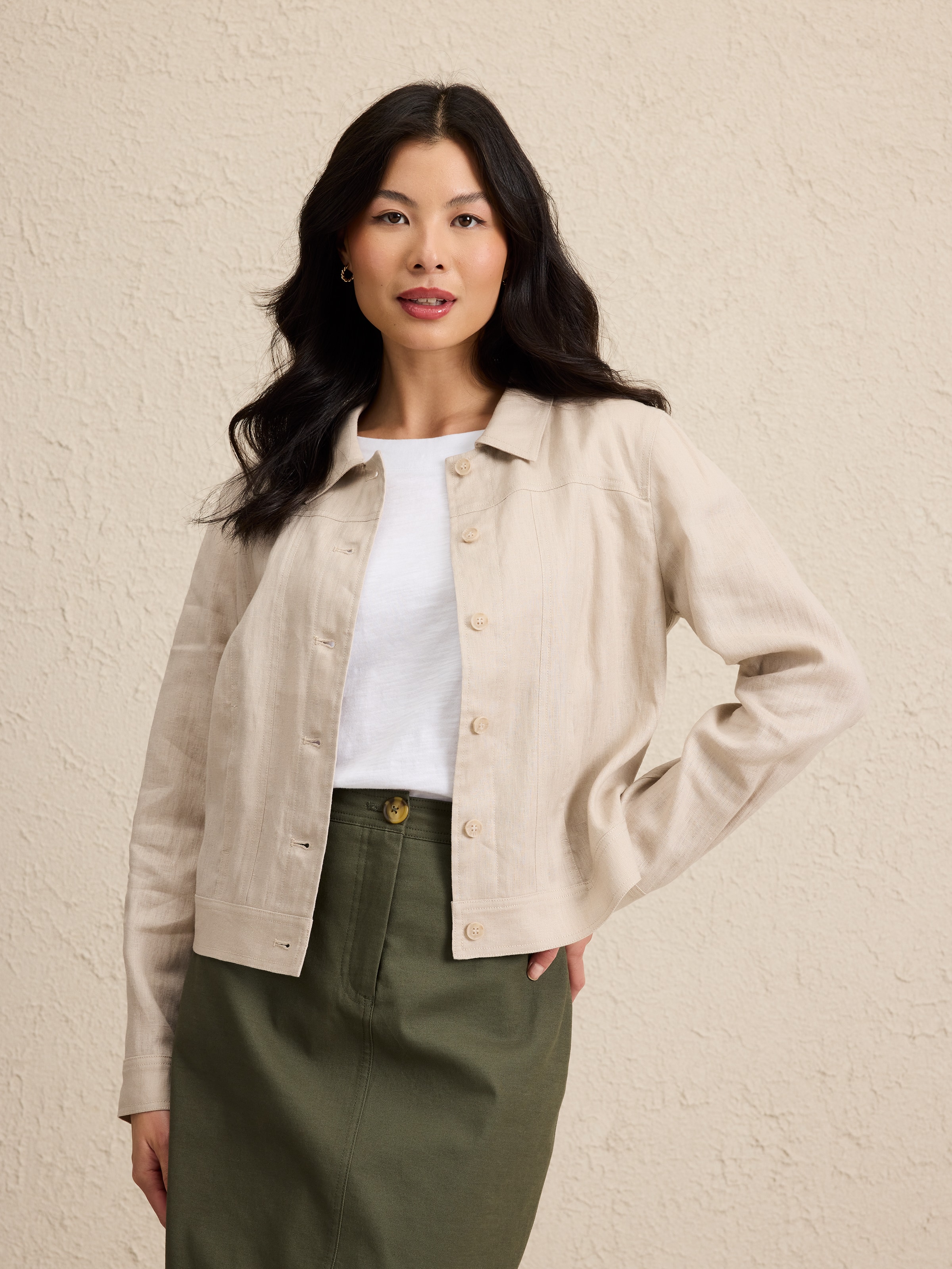 Nadia Linen Jacket Buff - JacquiE Online