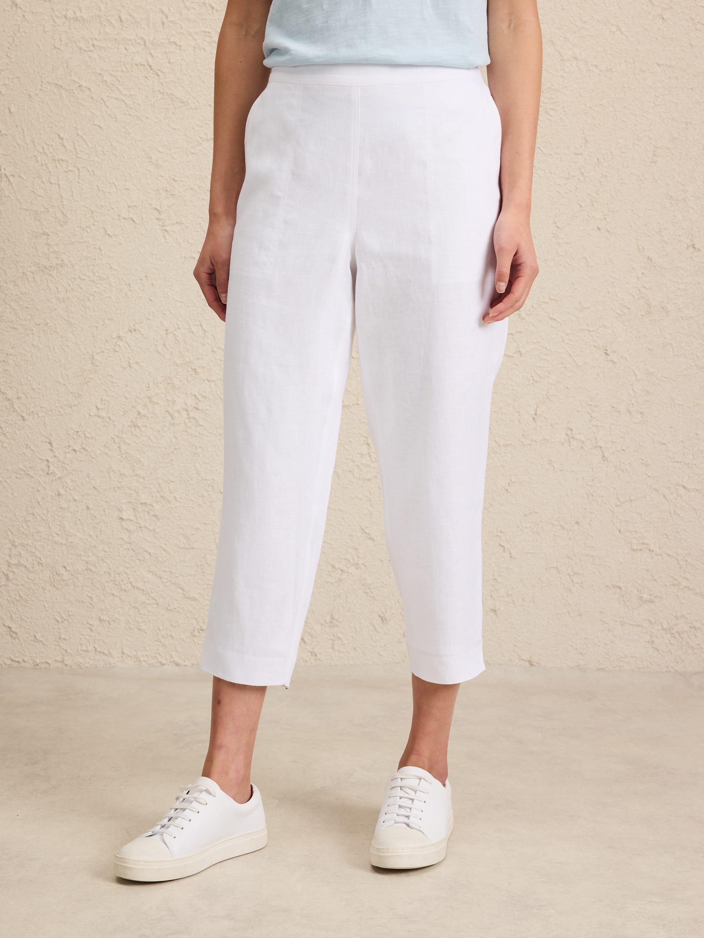 Linen Slim Crop Lined Pant Bright White - JacquiE Online