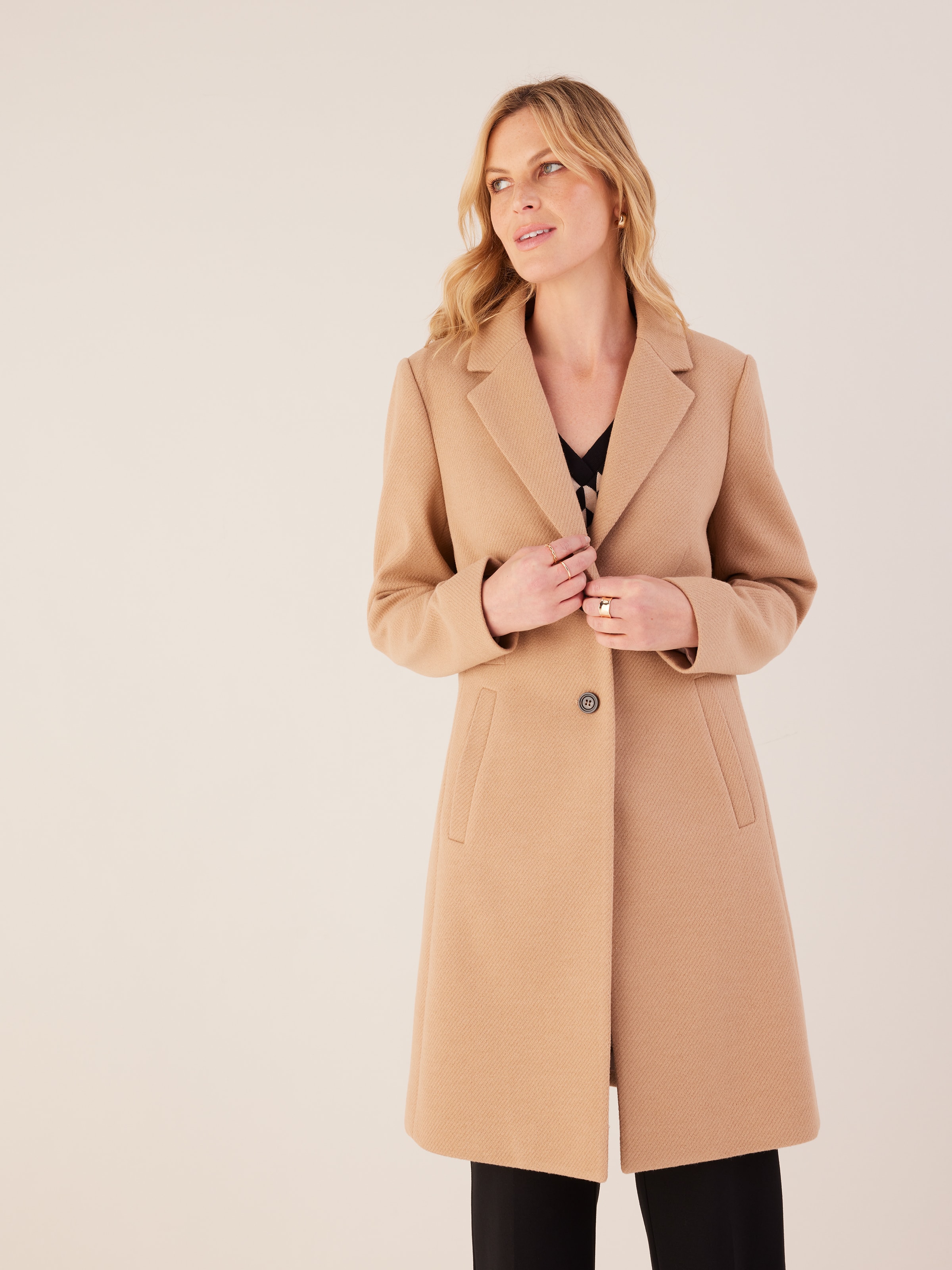 Cromby Two Button Coat Biscuit - JacquiE Online