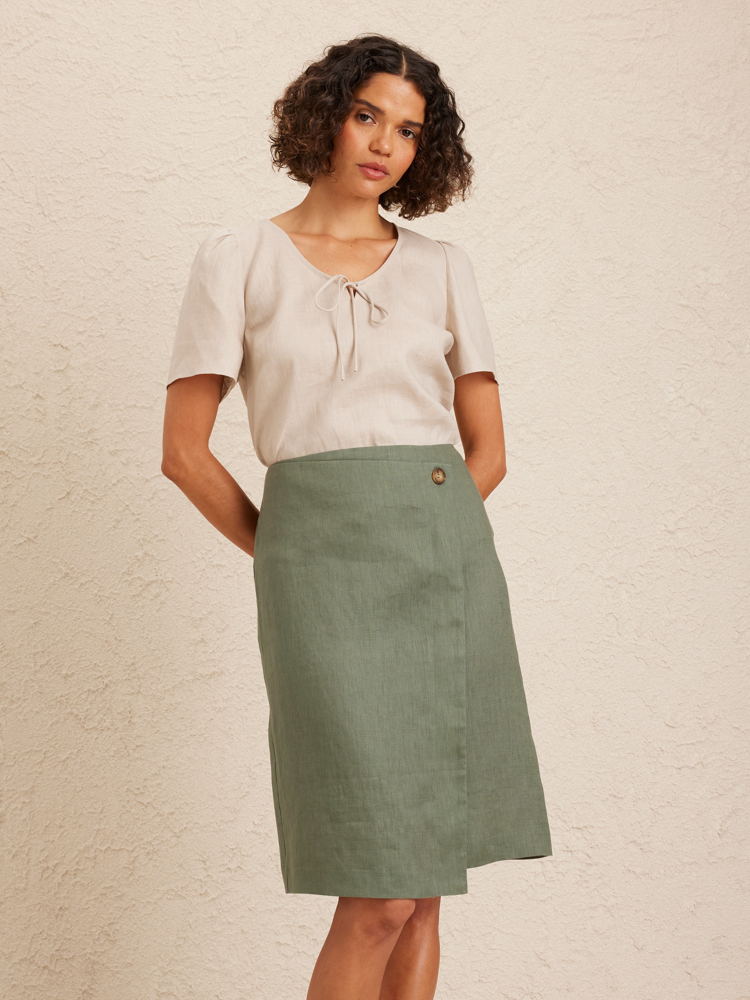 Linen Wrap Skirt Chive - JacquiE Online