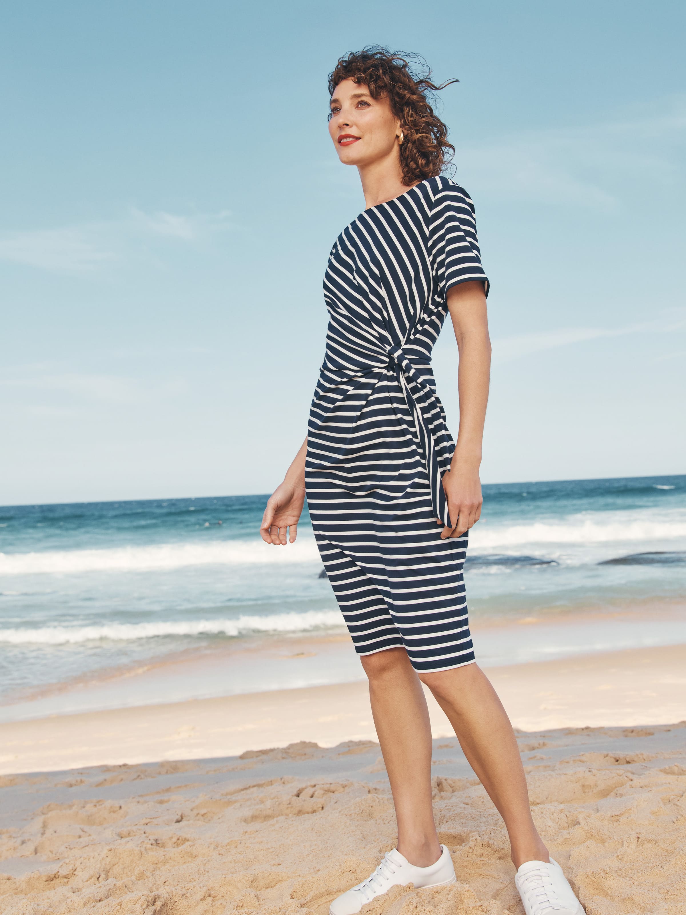 Sue Side Tie Dress Navy White Stripe - JacquiE Online