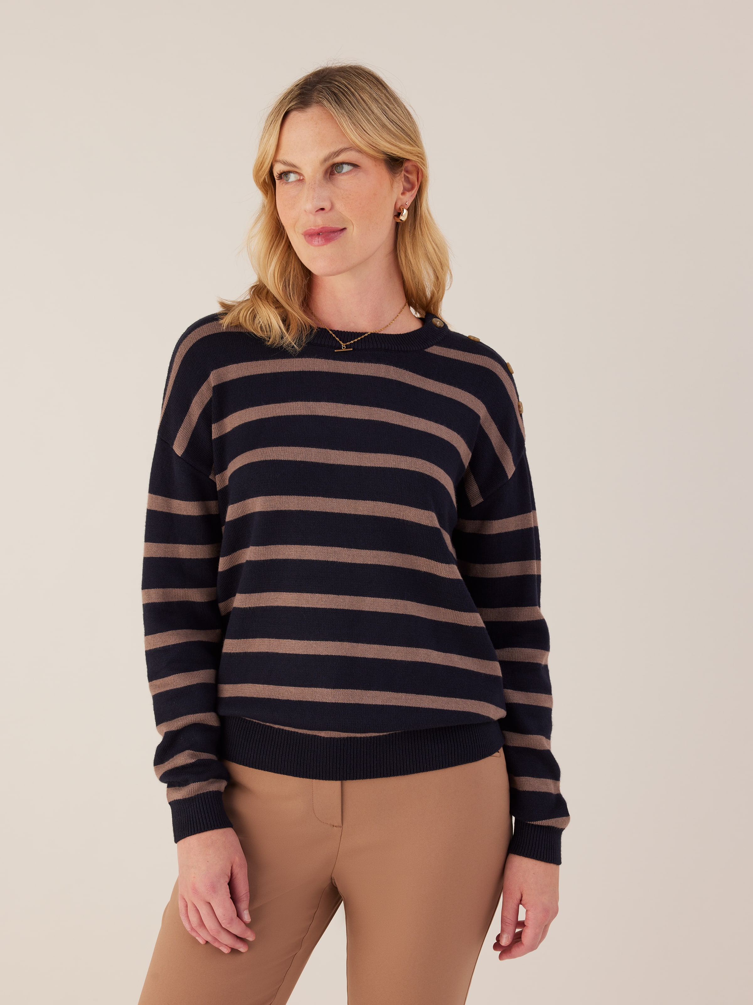 Brynn Stripe Jumper Ink Mushroom Stripe - JacquiE Online