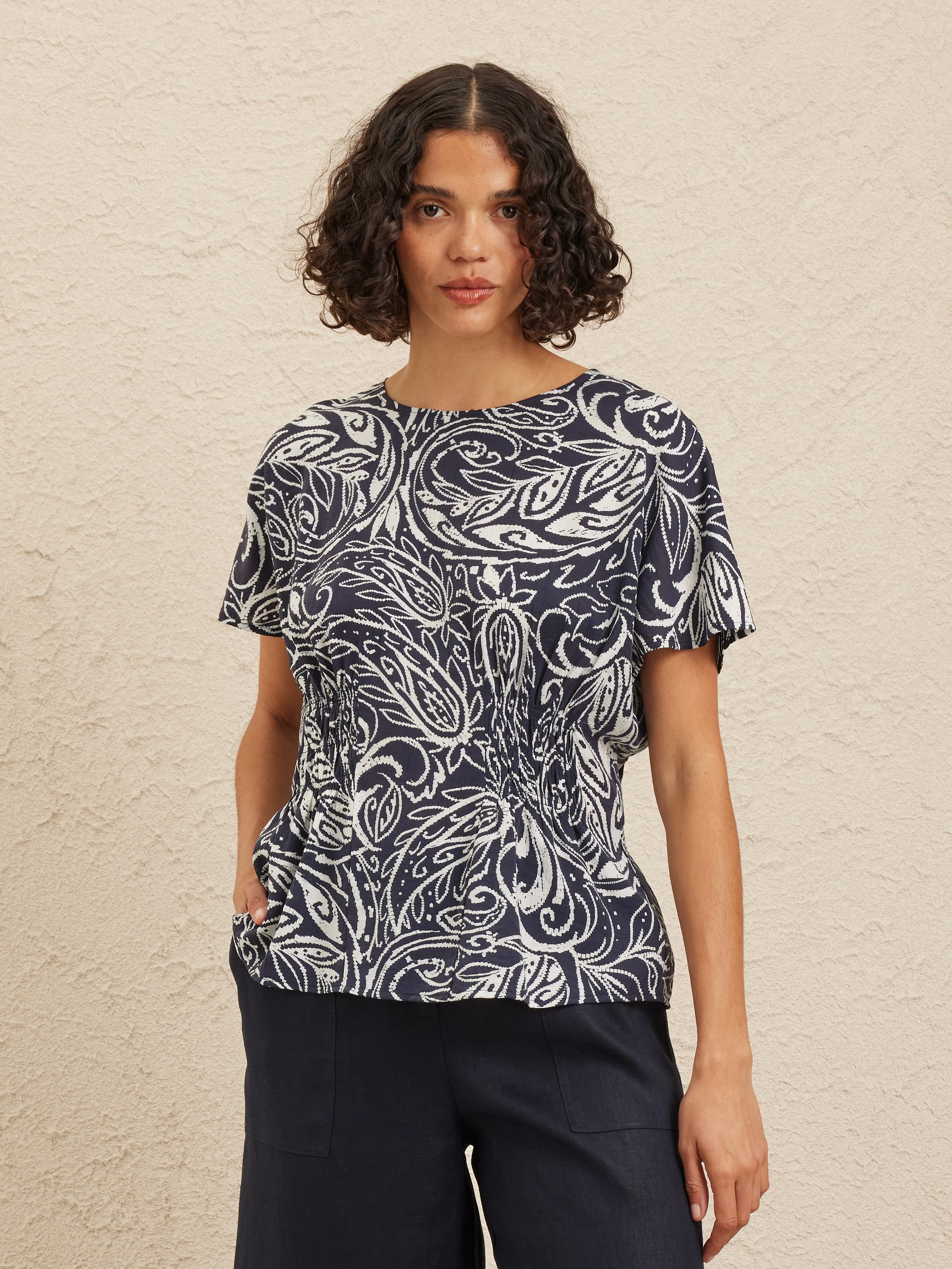 Danielle Viscose Blend Top Pixel Paisley - JacquiE Online