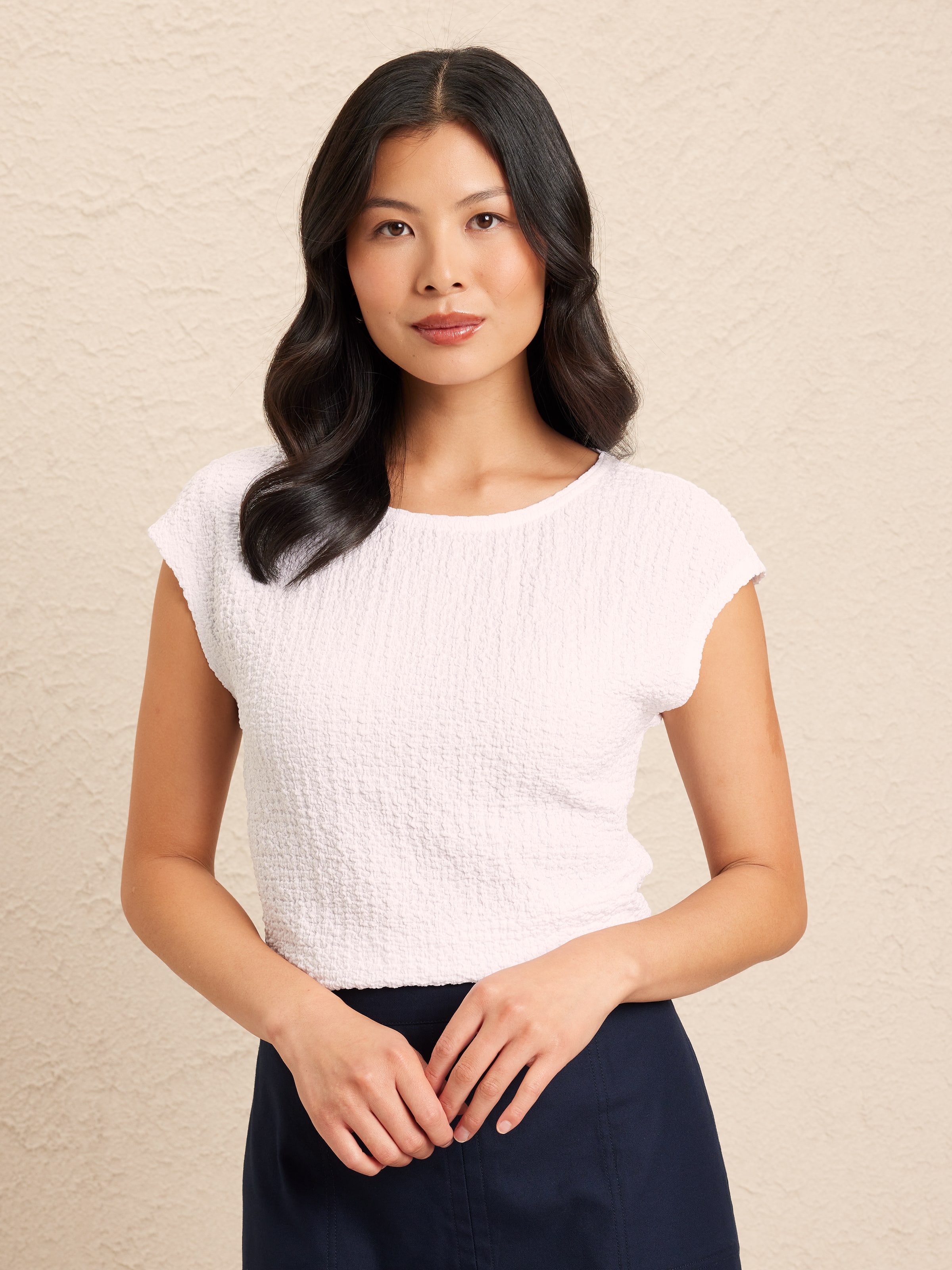 Aimee Ripple Jersey Top Bright White - JacquiE Online