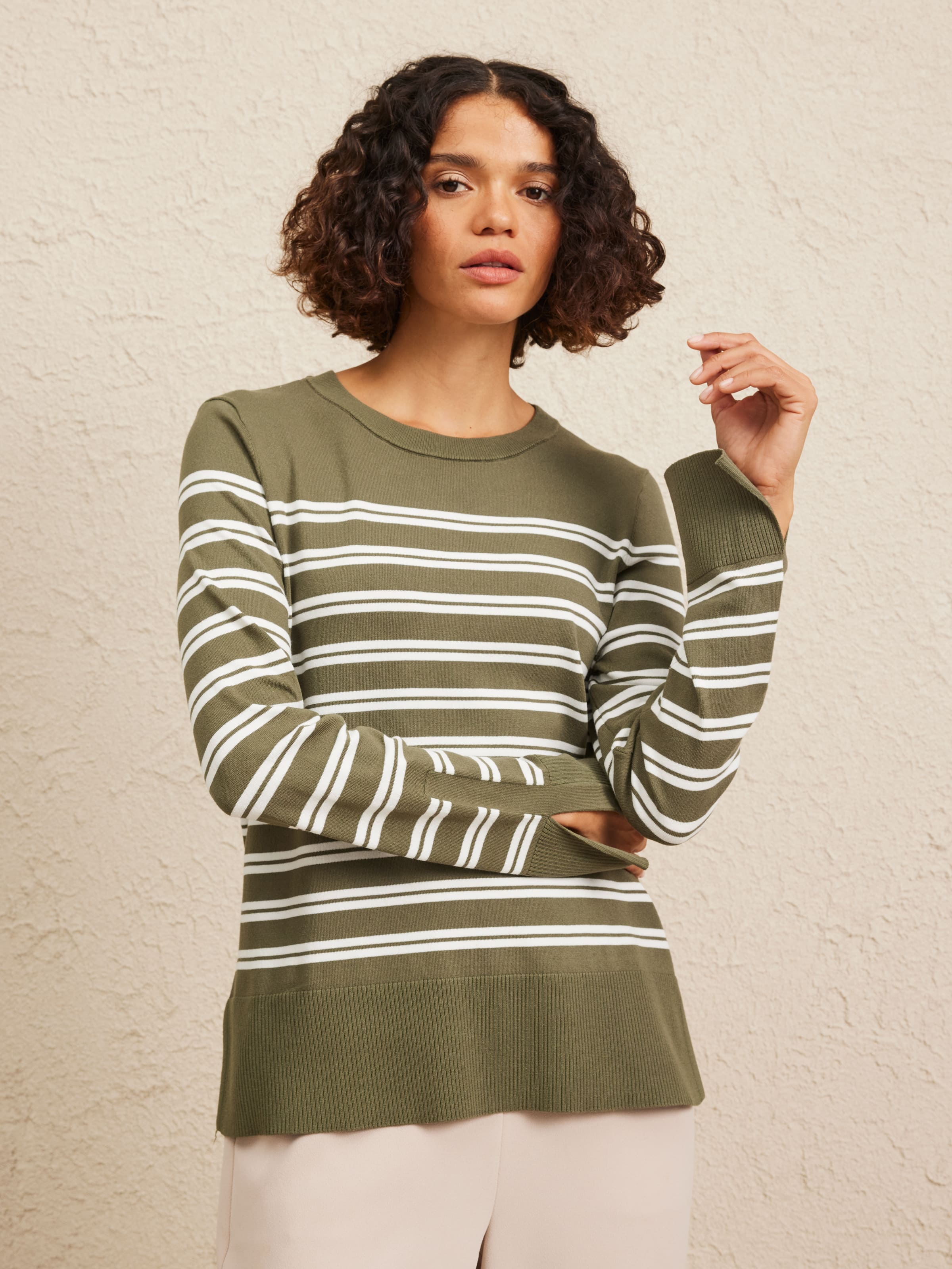 Iris Crew Stripe Jumper Juniper Ivory - JacquiE Online