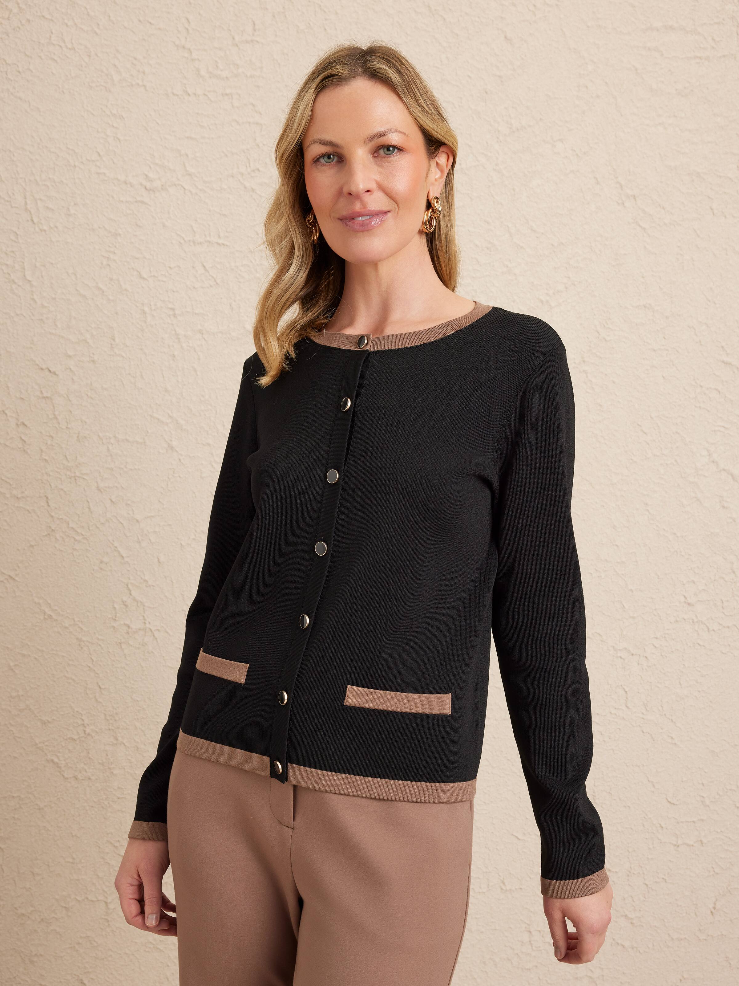 Nola Tipped Cardi Black Fawn Tipping - JacquiE Online