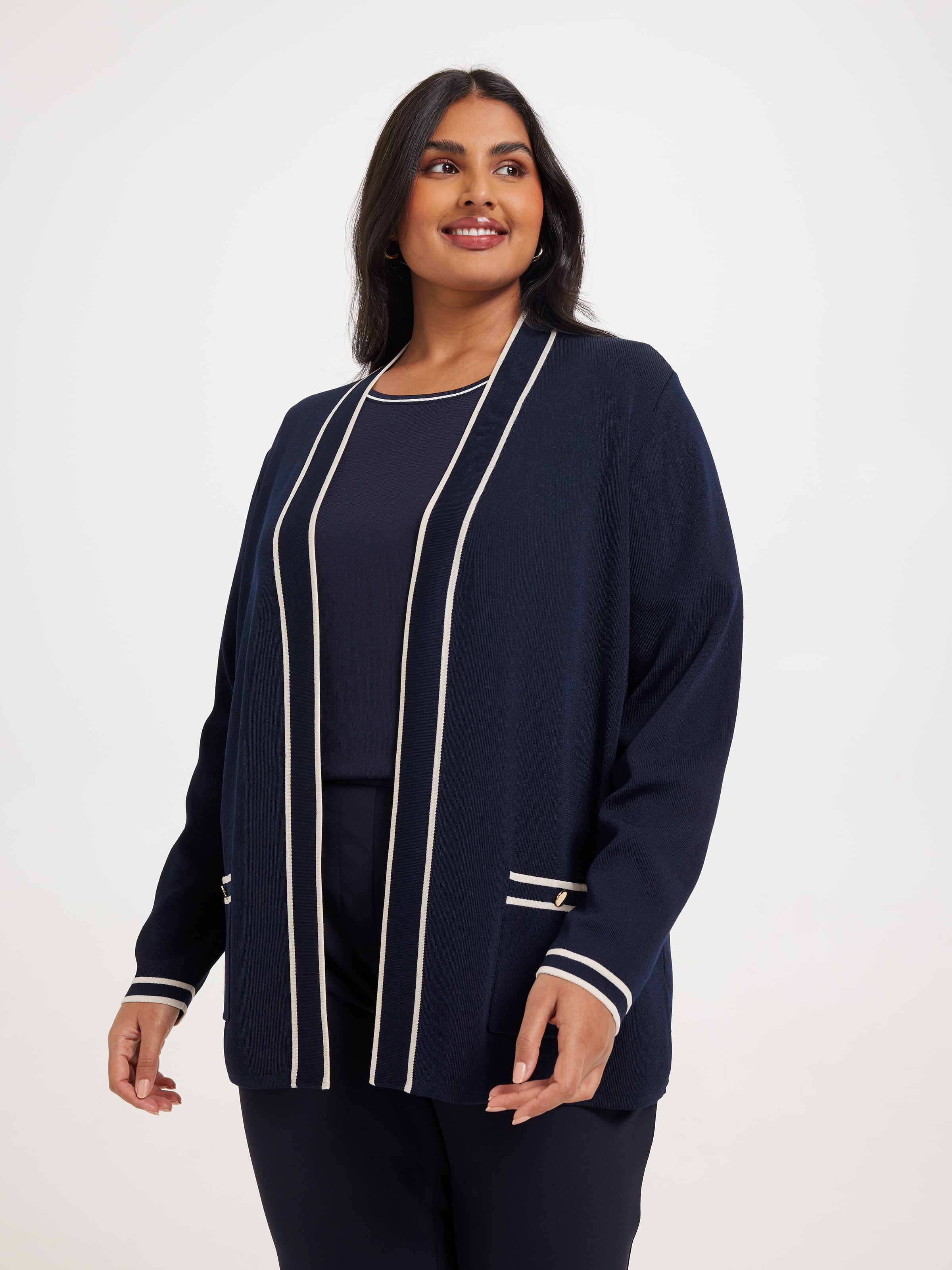 Curve Amalia Cardi Ink Ecru Tipping - JacquiE Online