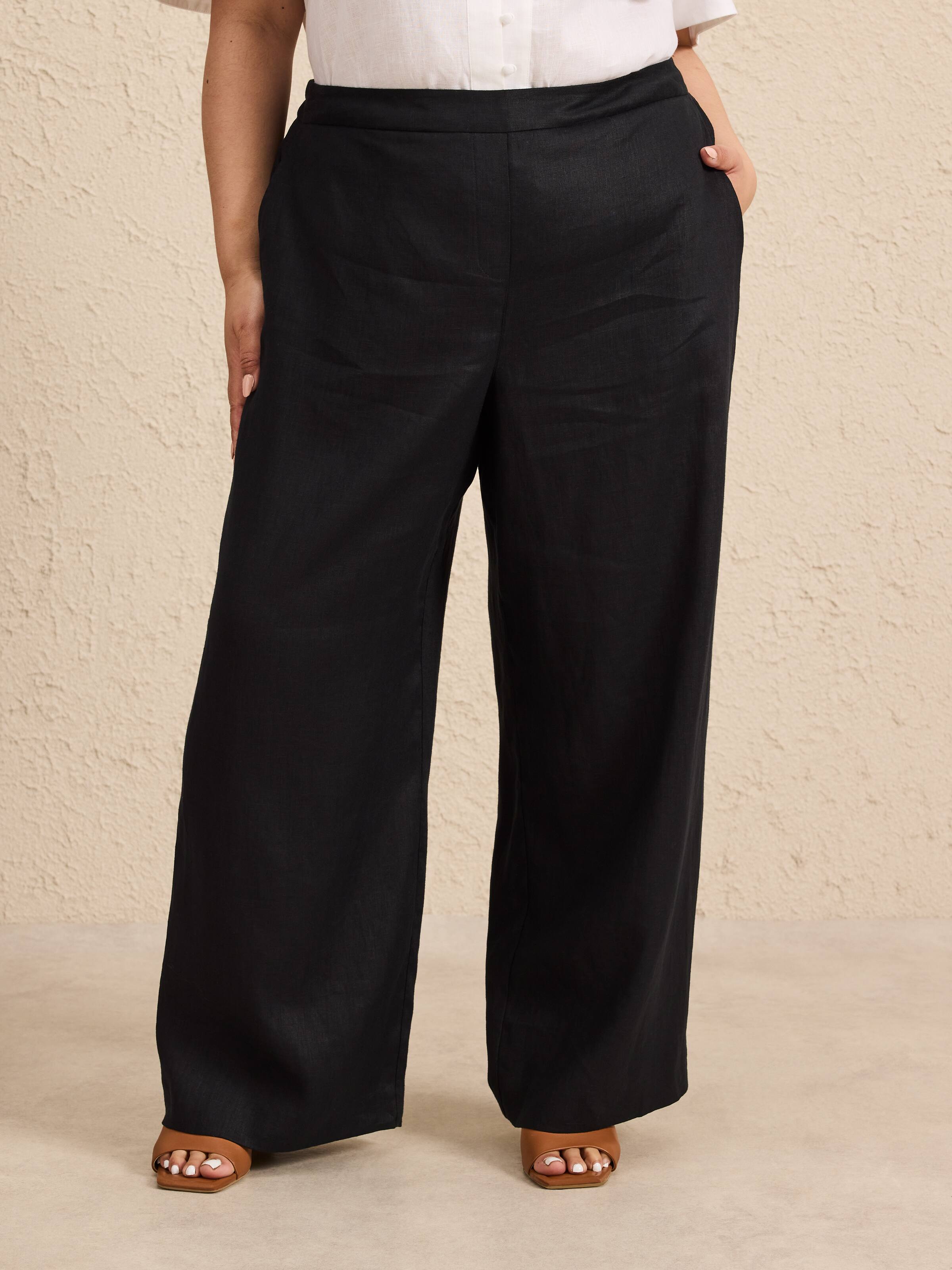 Curve Maria Wide Leg Linen Pant Black - JacquiE Online