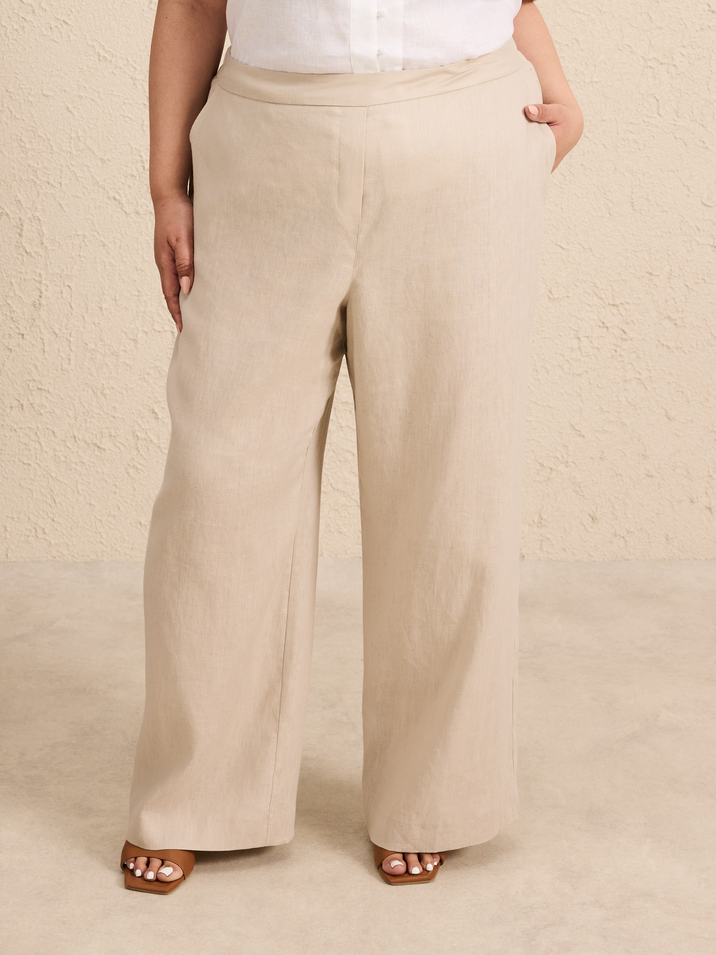 Curve Maria Wide Leg Linen Pant Buff - JacquiE Online