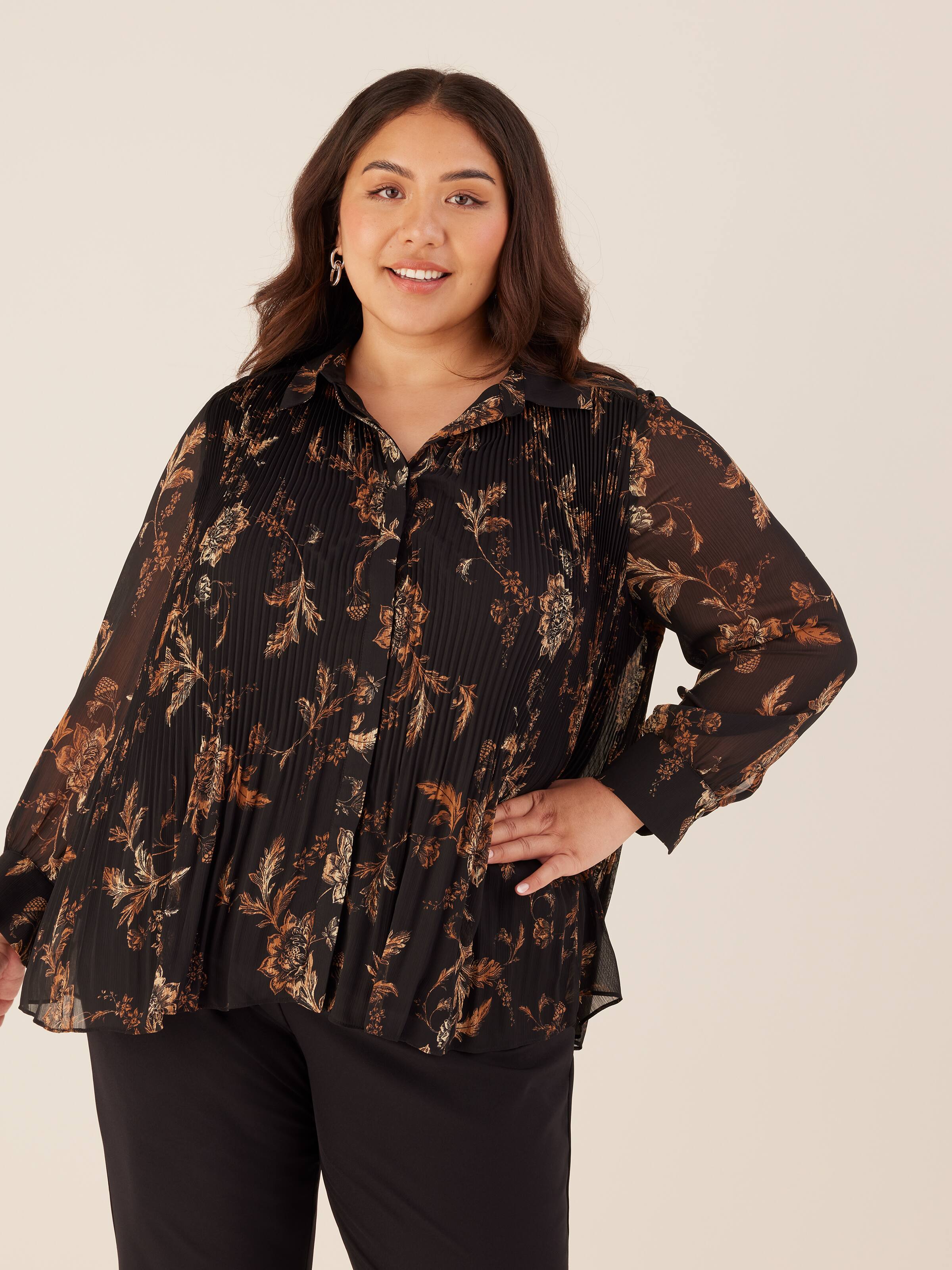 Curve Avery Pleat Shirt Guilded Floral - JacquiE Online