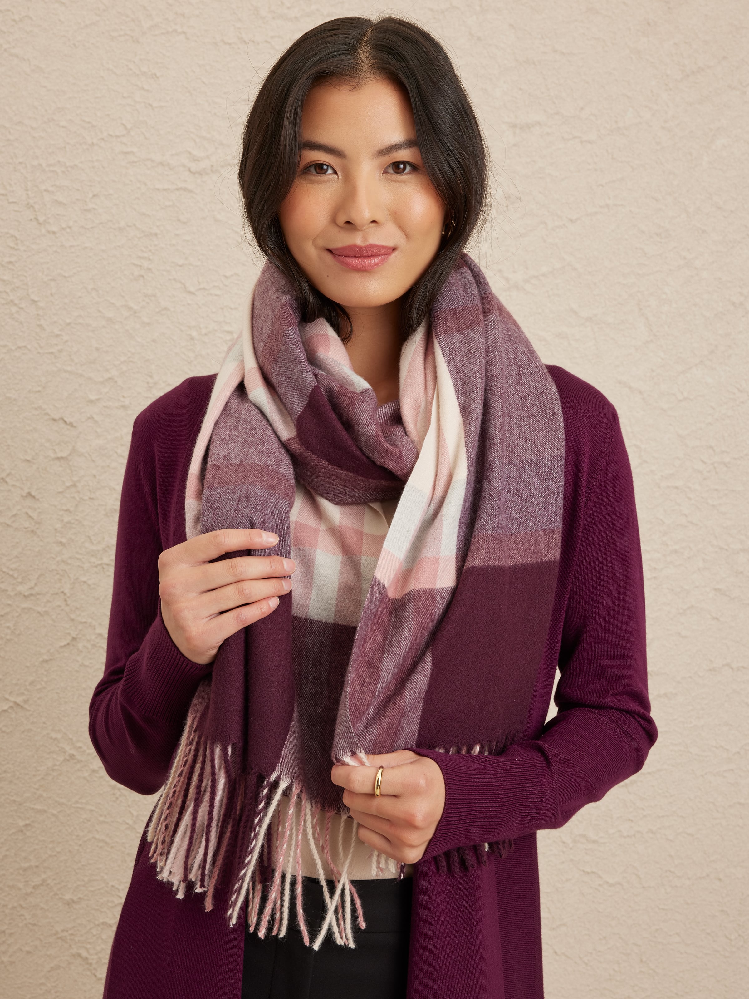 Bianca Check Scarf Dusted Rose Oat Aubergine - Smiggle Online