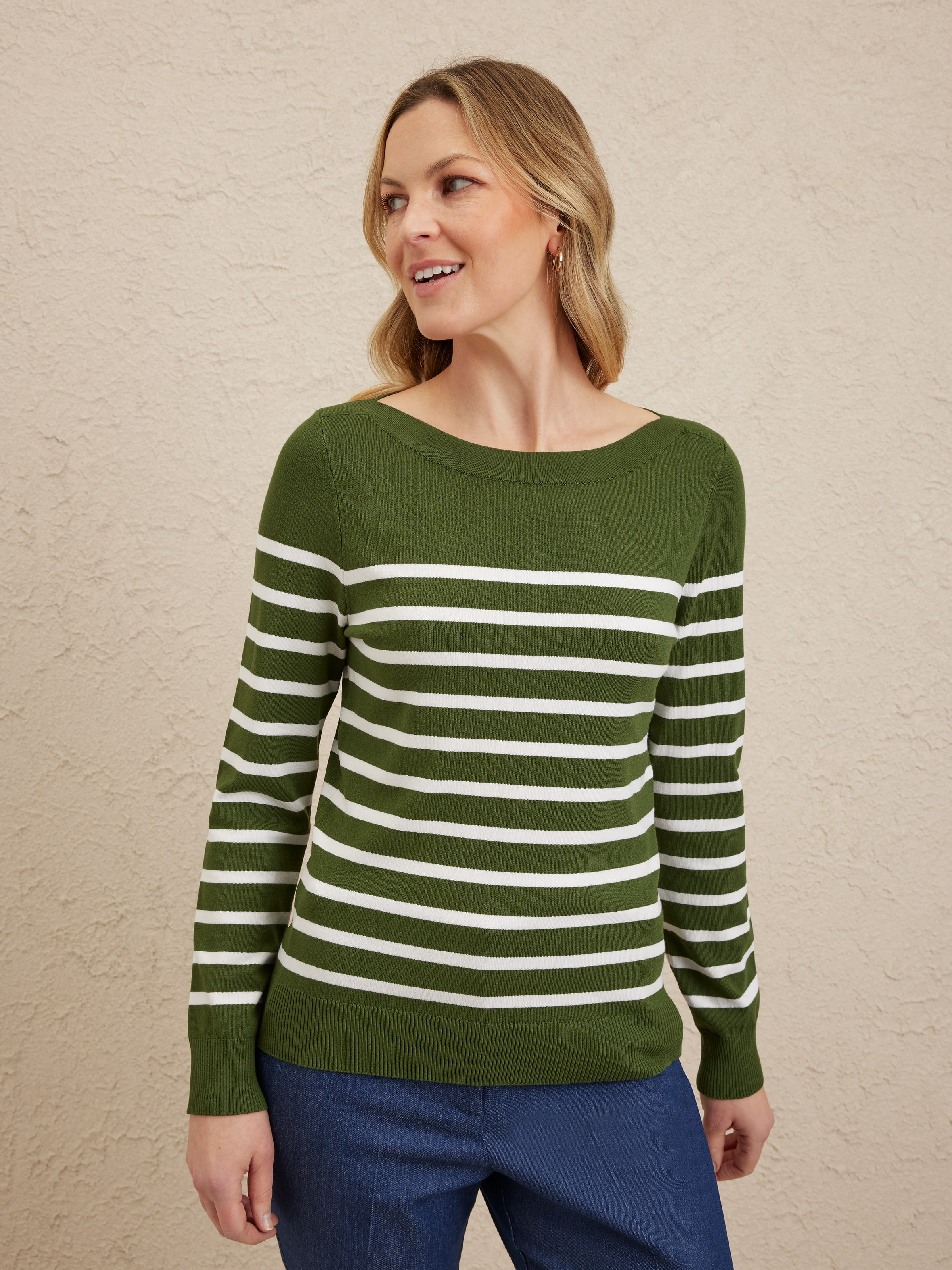 Britt Boat Neck Jumper Moss Stripe - JacquiE Online
