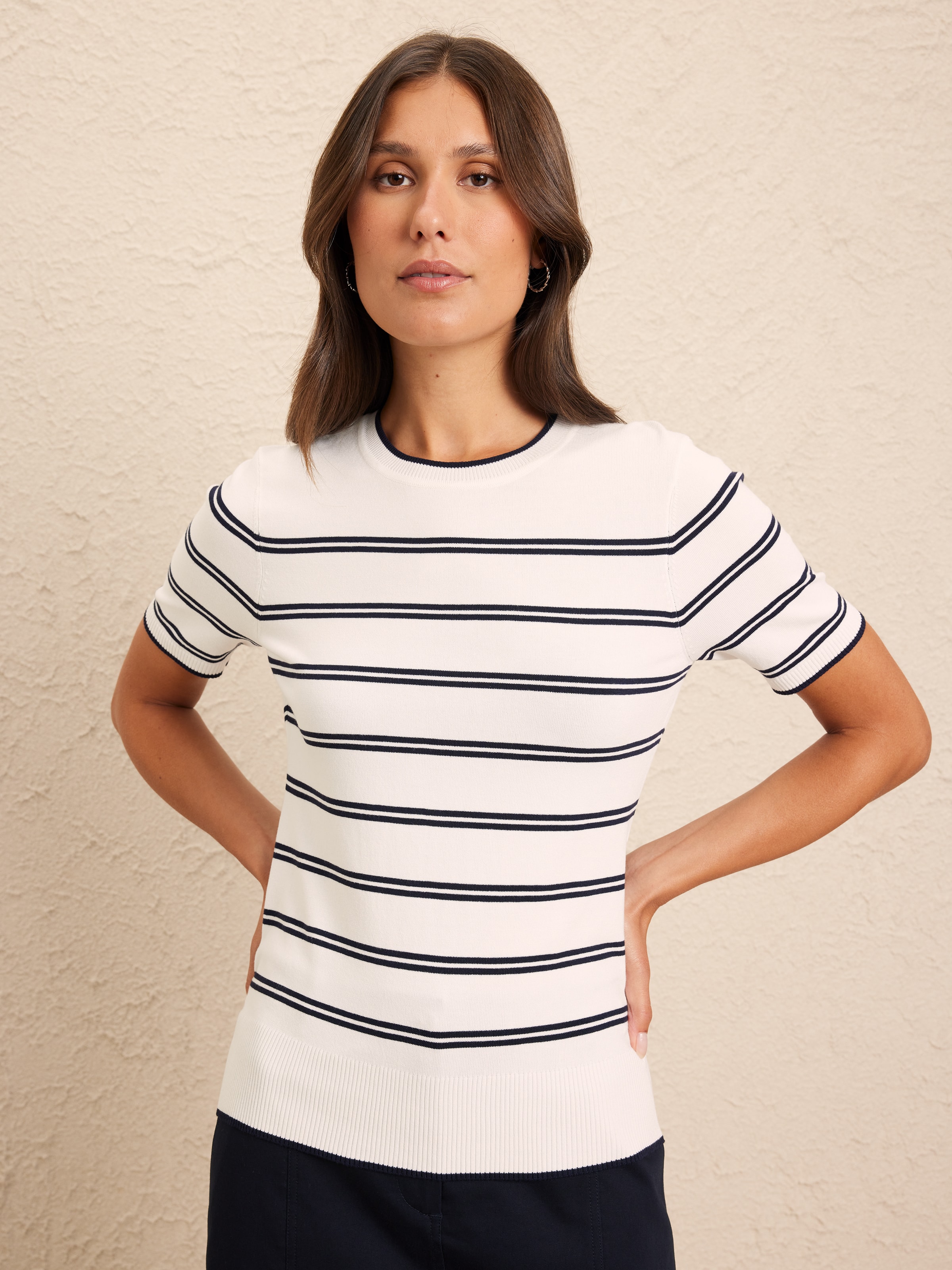 Sabrina Knit Top Milk Navy Stripe - JacquiE Online