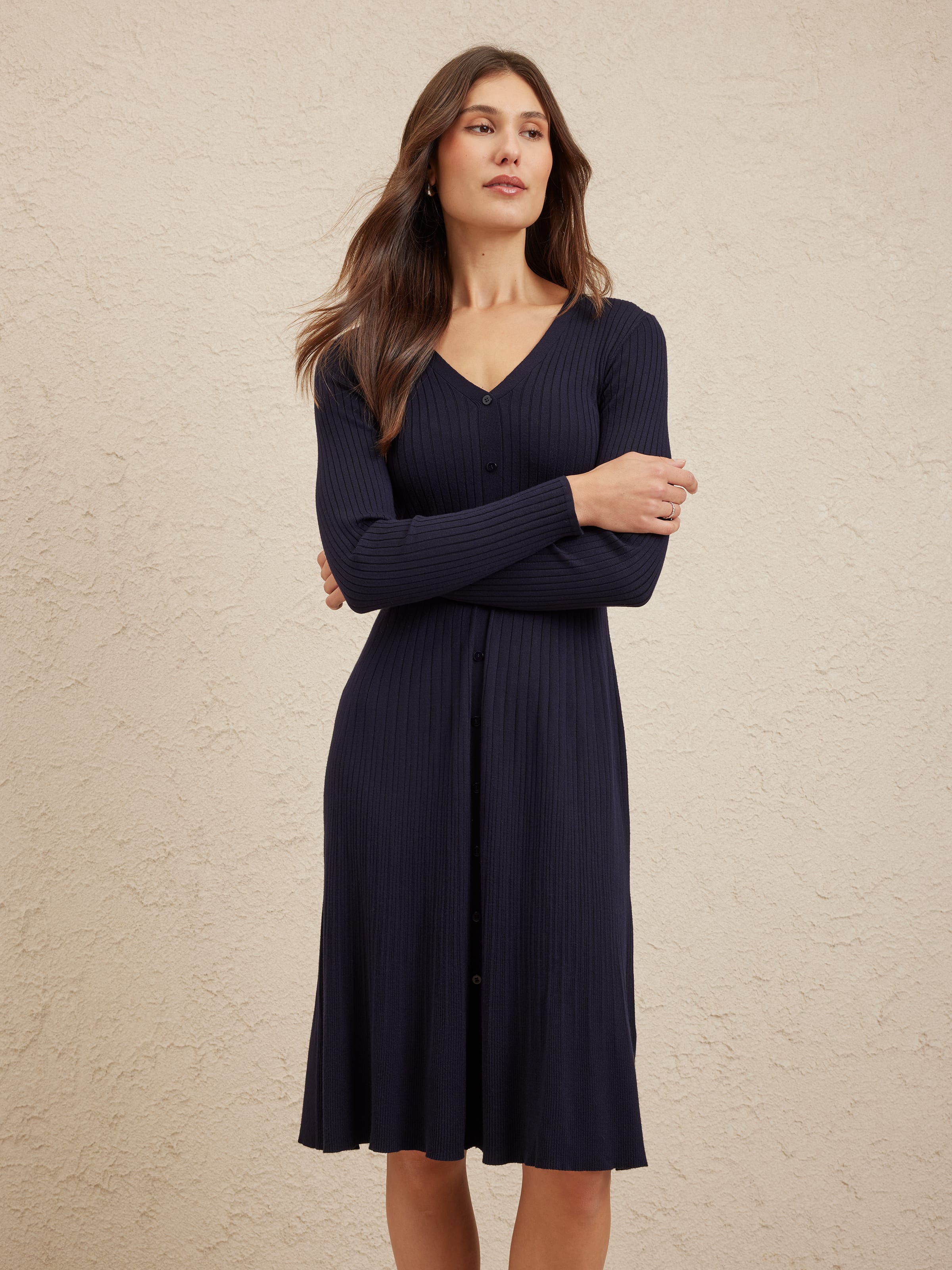 Lea Long Sleeve Knit Dress Ink - JacquiE Online